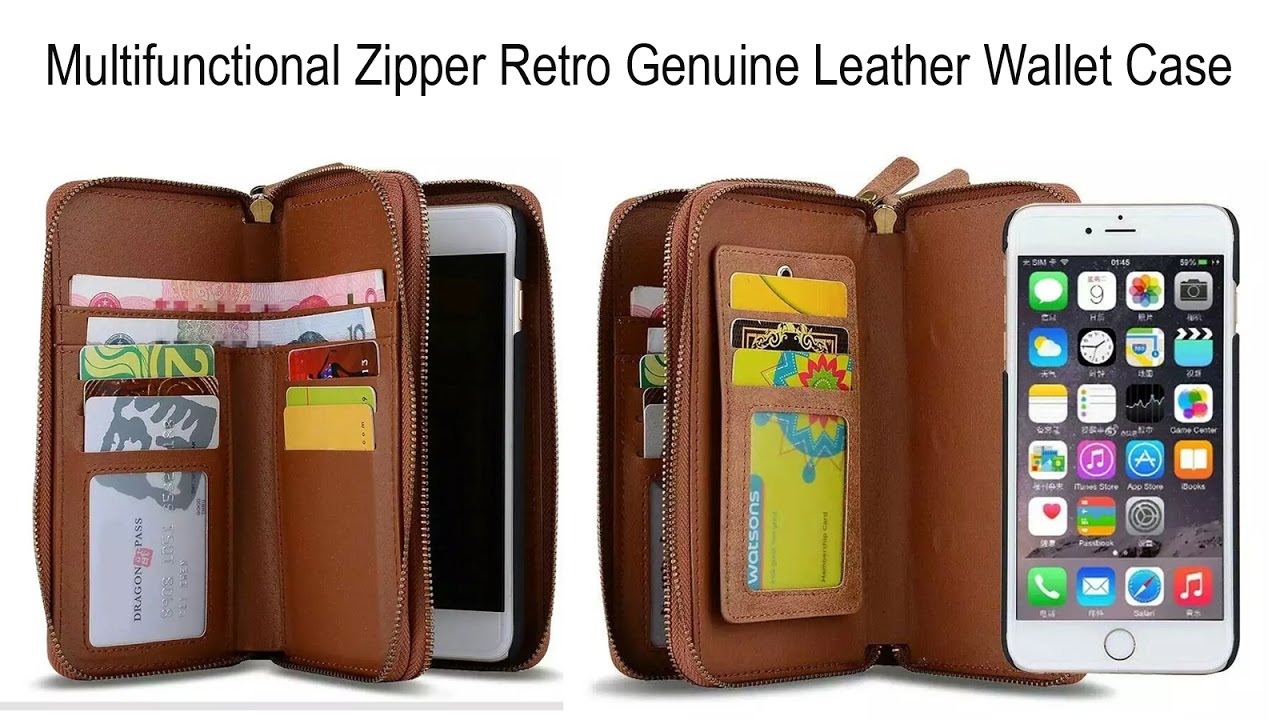 Multifunctional Zipper Retro Genuine Leather Wallet Case Cover For ...