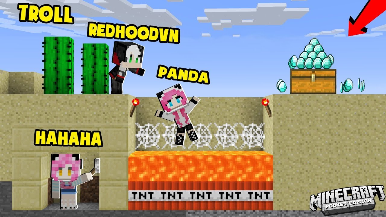 MỀU REDHOOD VÀ CHỊ PANDA TROLL NHAU BẰNG BẪY LIÊN HOÀN TRONG MINECRAFT ...