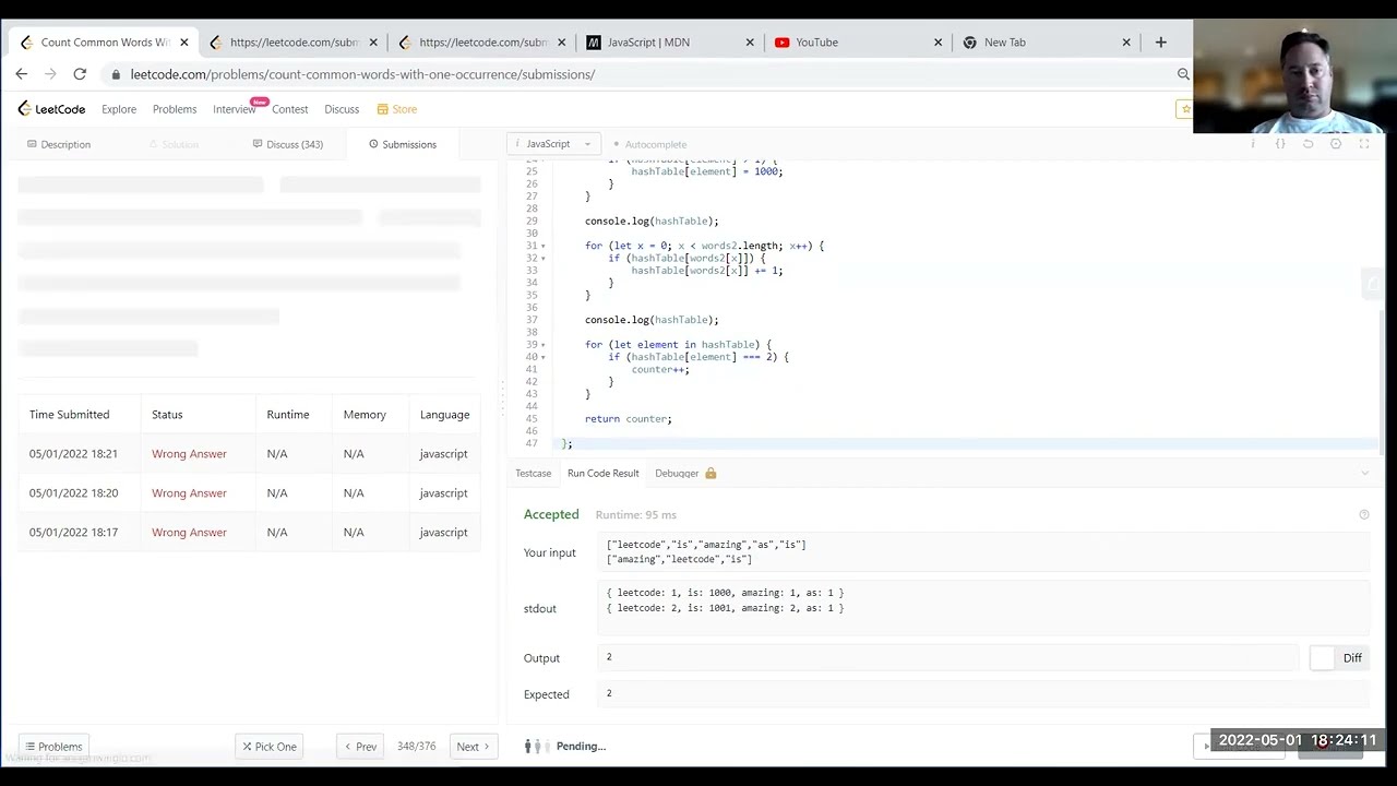 2085 Count Common Words With One Occurrence Javascript Time O n 2085 Count Common Words With One Occurrence Javascript Time O n