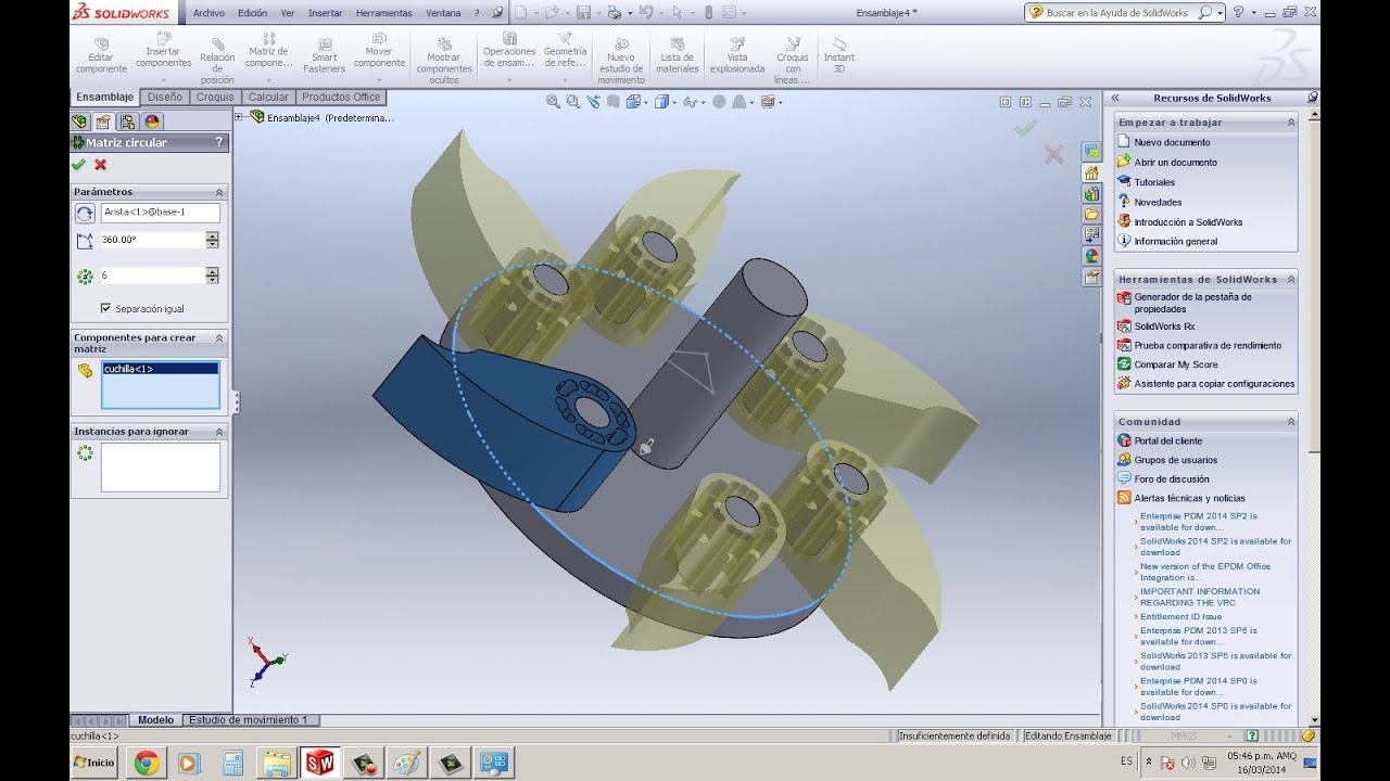Matriz circular en ensamblaje en Solidworks 2013 - YouTube