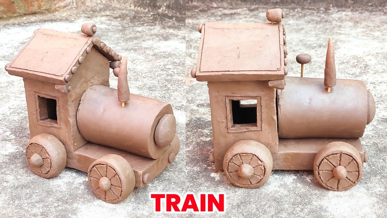 मिट्टी के रेलगाड़ी | How to make train with clay | Mitti ka train | diy ...