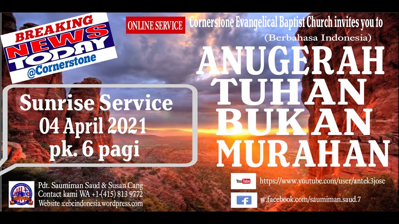 PASKAH SUBUH SUNRISE SERVICE Cornerstone 6am Pacific Time YouTube