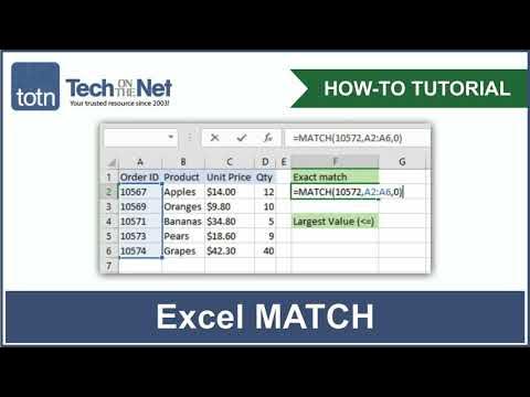 How to use the MATCH function in Excel - YouTube
