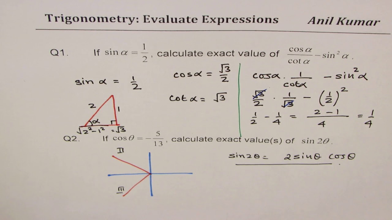 Find the trigonometric ratio sin2x given cosx - YouTube