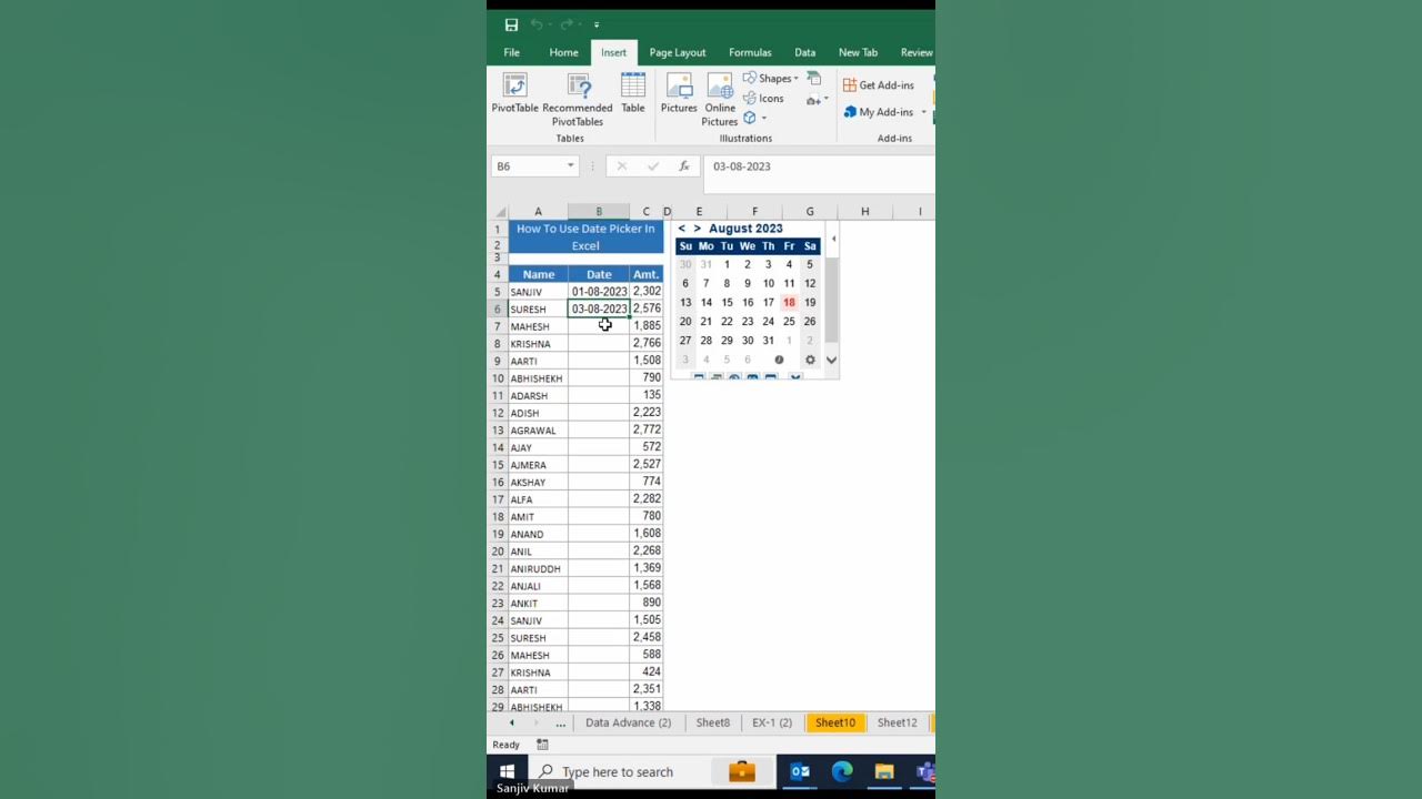 How To Use Date Picker In Excel 365 Excel Exceltips Exceltricks Sanjivkumar
