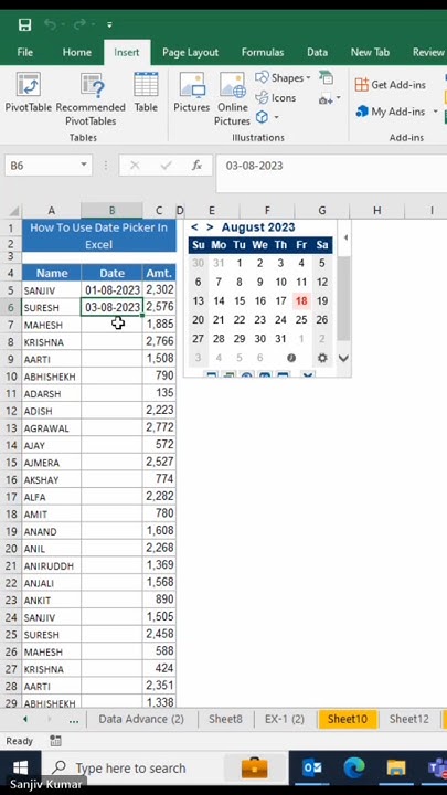 HOW TO USE DATE PICKER IN EXCEL 365 |#excel #exceltips #exceltricks #sanjivkumar # ...