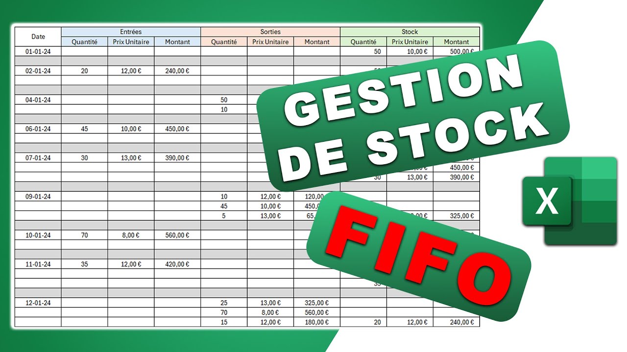 Gestion de Stock : Méthode FIFO Excel (First In First Out) - YouTube