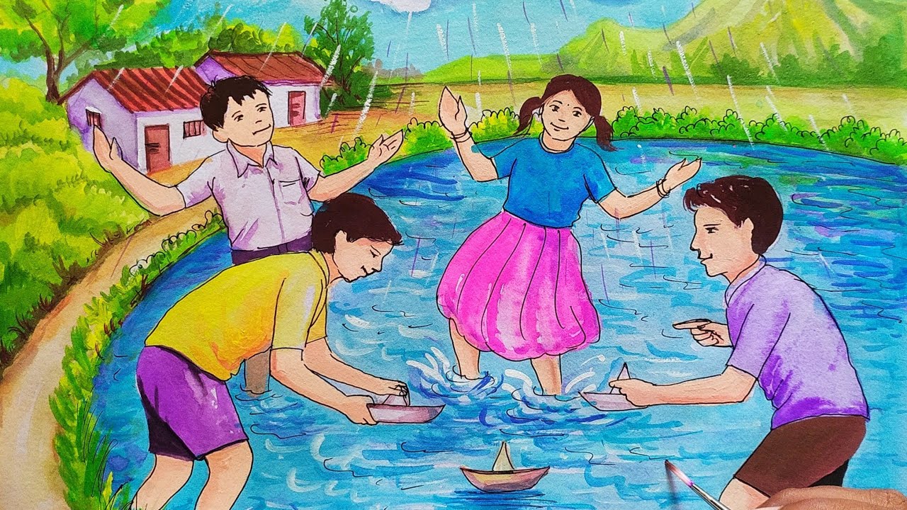 पावसात खेळणारी मुले स्मरणचित्र भाग-42 | elementary intermediate exams ...