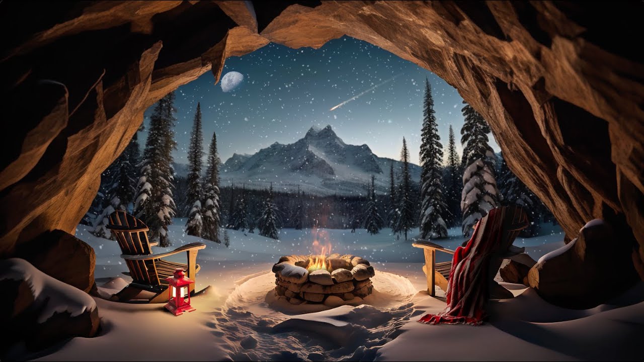 Relax In This Winter Cave by the Cracking Fire 🔥🪵🗻 | Winter Ambience ...