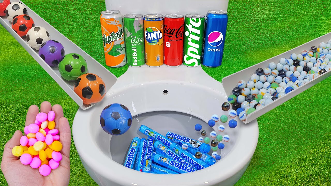 Experiment: 1000 Marbles vs Football, Coca Cola Zero, Pepsi, Fanta ...