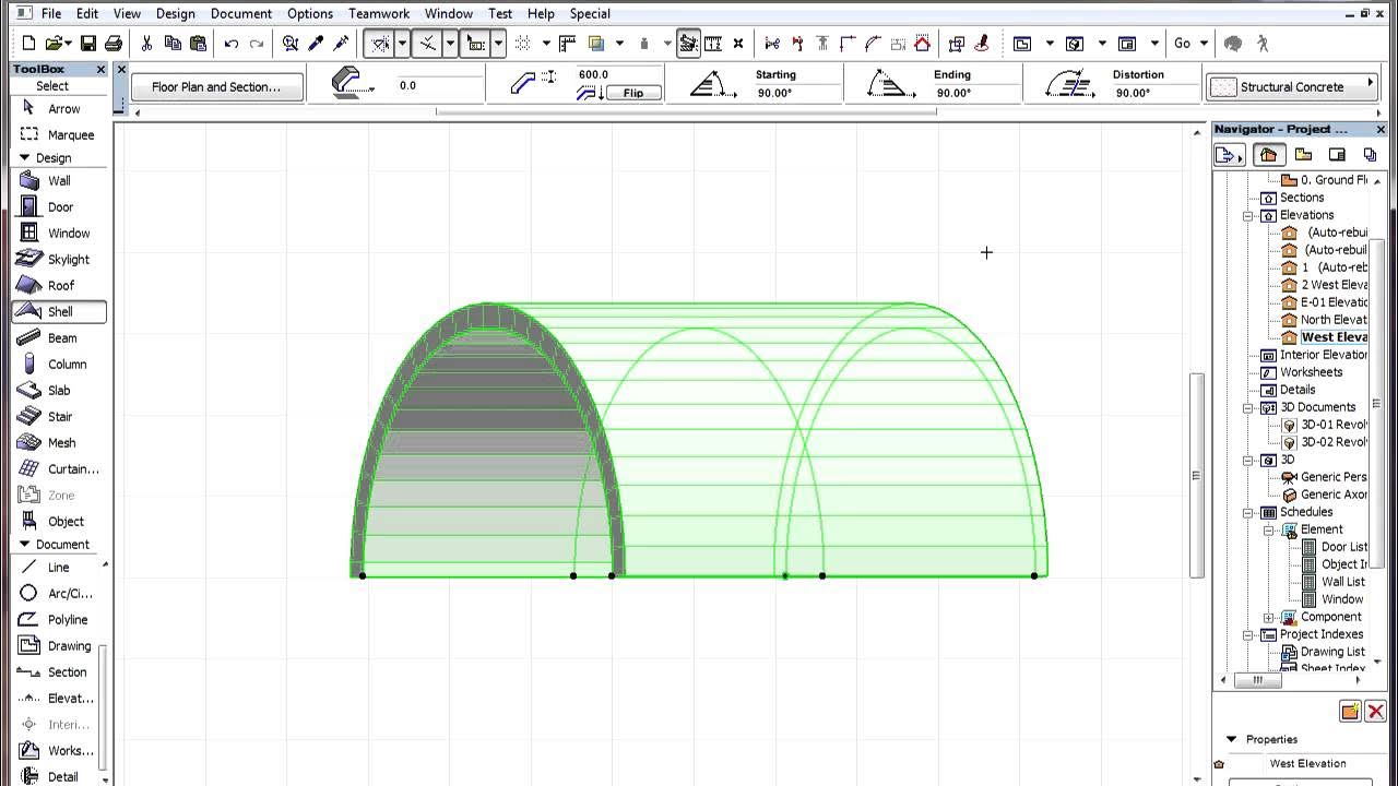 The ARCHICAD Shell Tool - Set starting/ending angle, distortion angle, revolution angle - YouTube