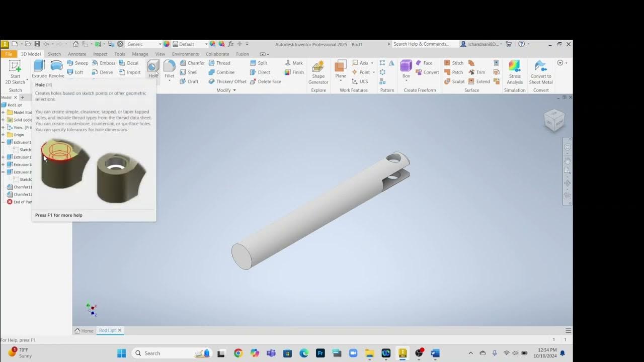Inventor Tutorial for the Rod - component from Toggle Clamp Assembly - YouTube