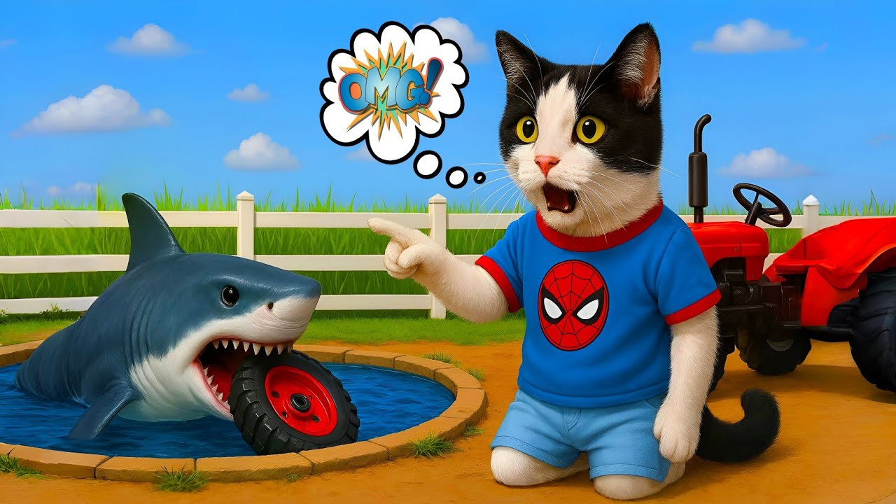 Cat’s Epic Tractor Ride to Steal Back the Wheel from a Shark! 🐱🚜🦈 - YouTube