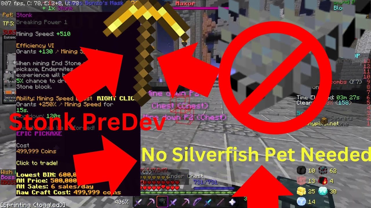 How to Pre-Dev in F7 Hypixel SkyBlock With Stonk And No SilverFish Pet ...