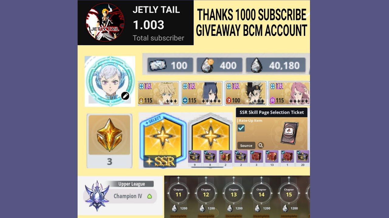 Giveaway Black Clover Mobile account with 40K Crystal & 100 Tickets ...