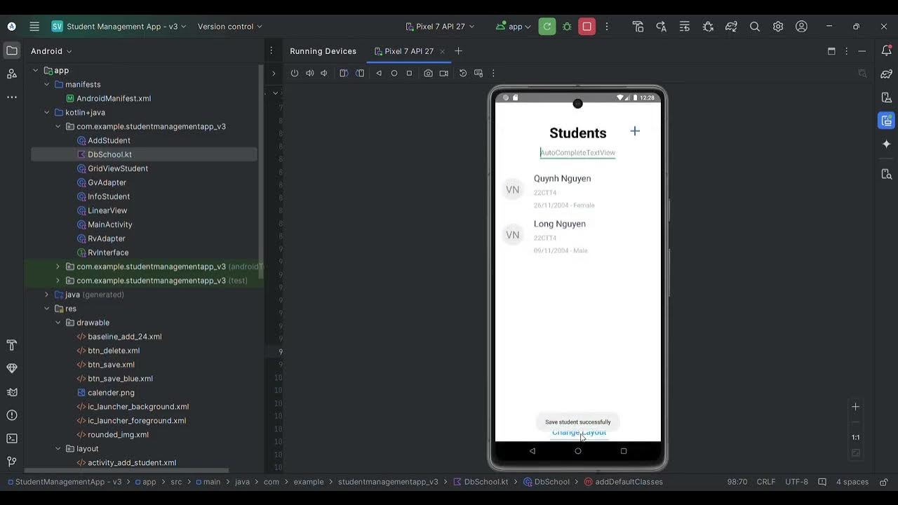 Student Management App - v3 ( Room + Sqlite ) - YouTube