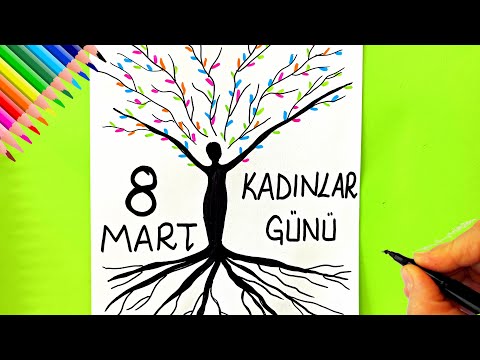 8 Mart Dünya Kadınlar Günü Resmi Çizimi Kolay 🌻 International Women's Day Drawing - 8 Mart Resmi