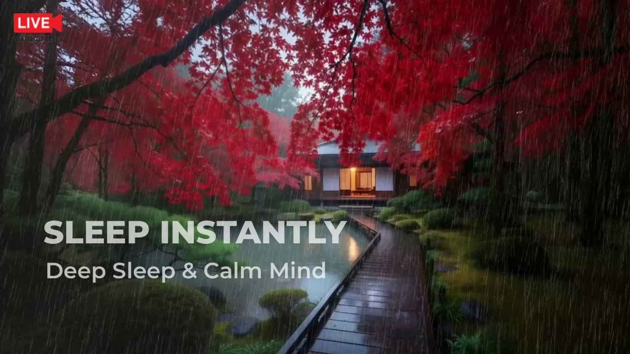 🔴 🌙 Ultimate Peace | Relaxing Rain ASMR in Japanese Garden Bridge for ...