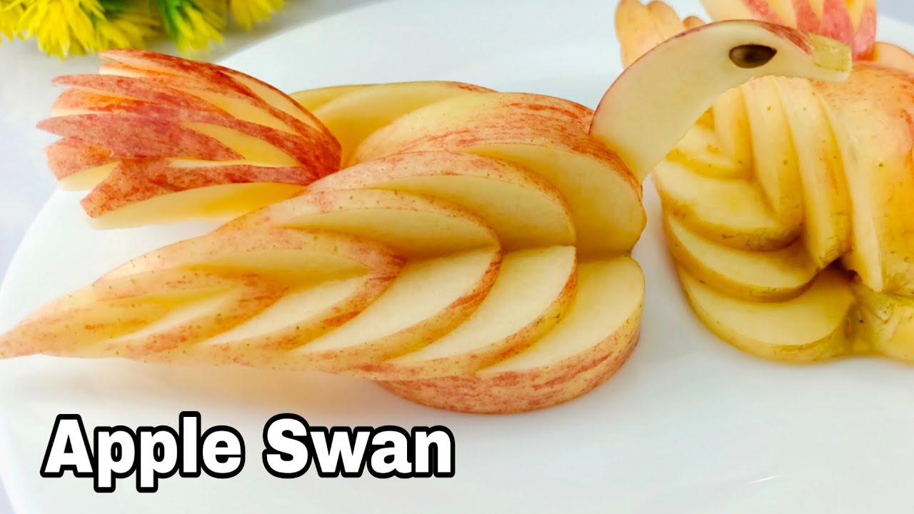 How to make Apple Swan garnish? | Fruit carving Apple Swan | Eman Foods ...