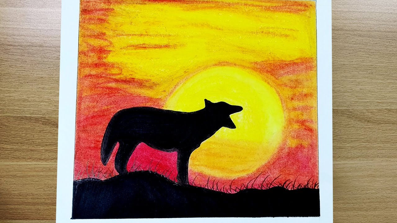 How To Draw a Wolf With Sunset Scenery Drawing For Beginner–Step By ...
