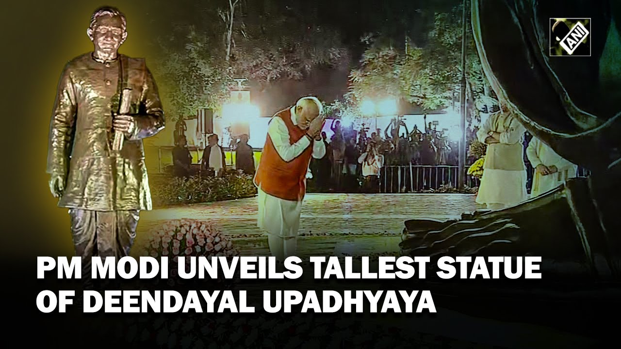 PM Modi unveils, pays floral tribute to 72-ft tall statue of Deendayal ...