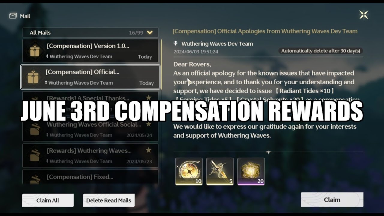 June 3rd Compensation rewards | Wuthering Waves - YouTube