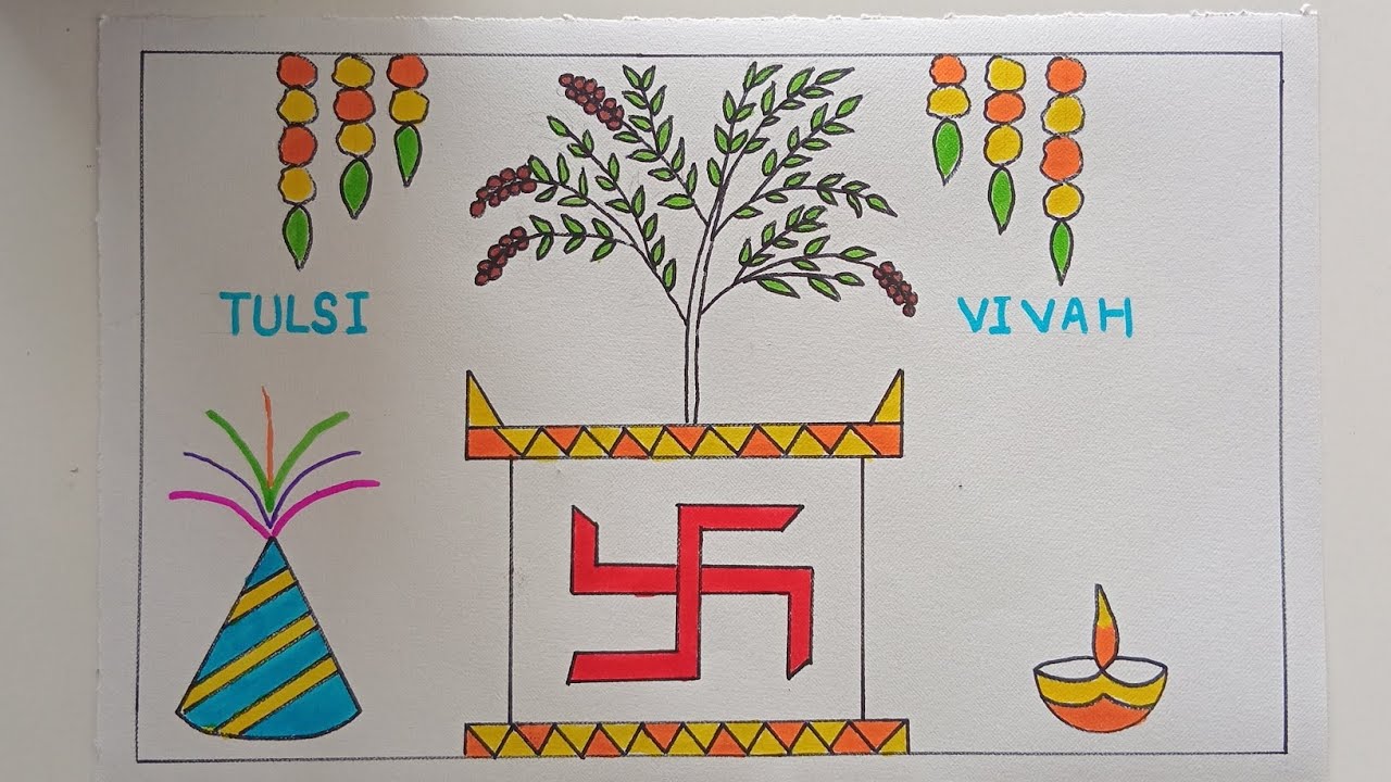 Tulsi Vivah Drawing Easy | Tulshi Vivah Drawing | Easy Tulshi Vivah ...