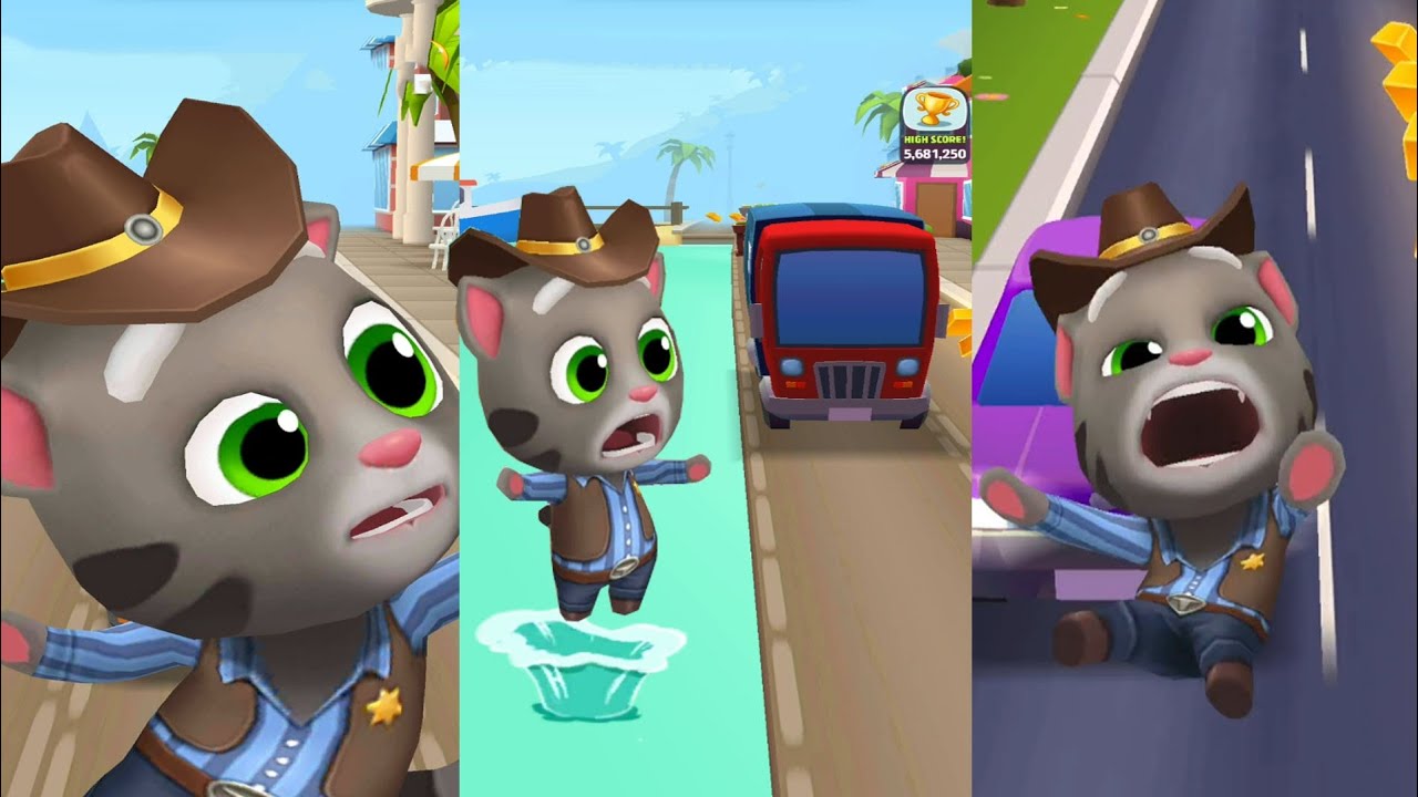 TALKING TOM GOLD RUN COWBOY TOM WATER DOWN VS BUS FAILS DOWN SUPERSPEED ...