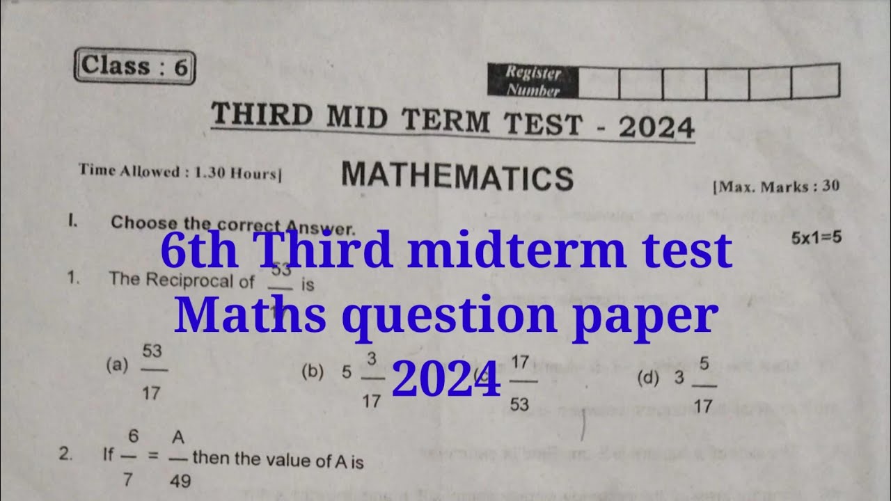 6th std Third midterm test Maths question paper 2024 - YouTube