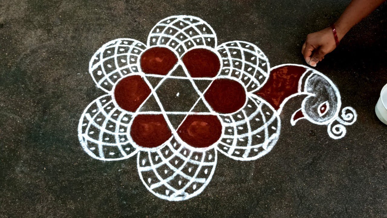 Thaipusam mayil kolam|easy peacock rangoli design2021|simple peacock ...
