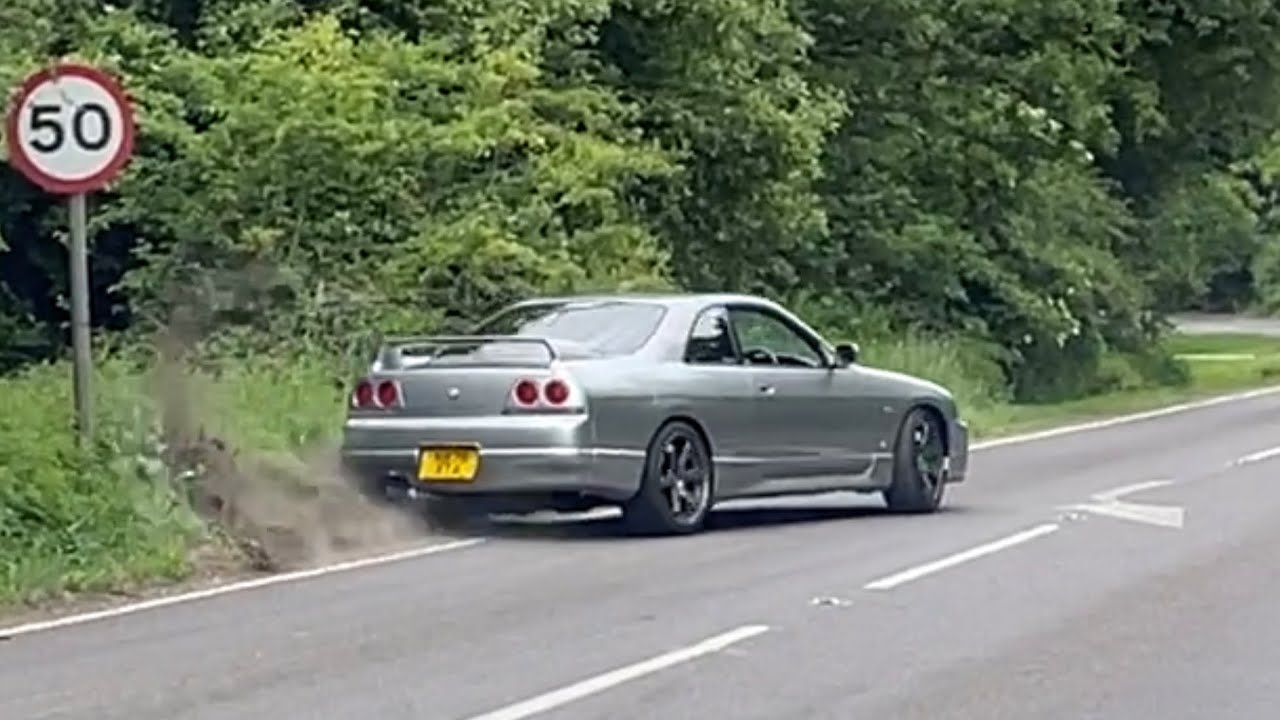 Nissan Skyline ALMOST Crashes Leaving Car Show - YouTube
