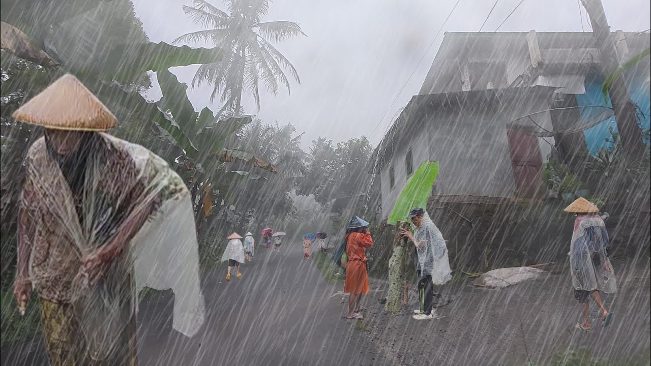 Extreme Heavy Rain Thunder and Strong Winds Very Cold | Walking in Rain ...