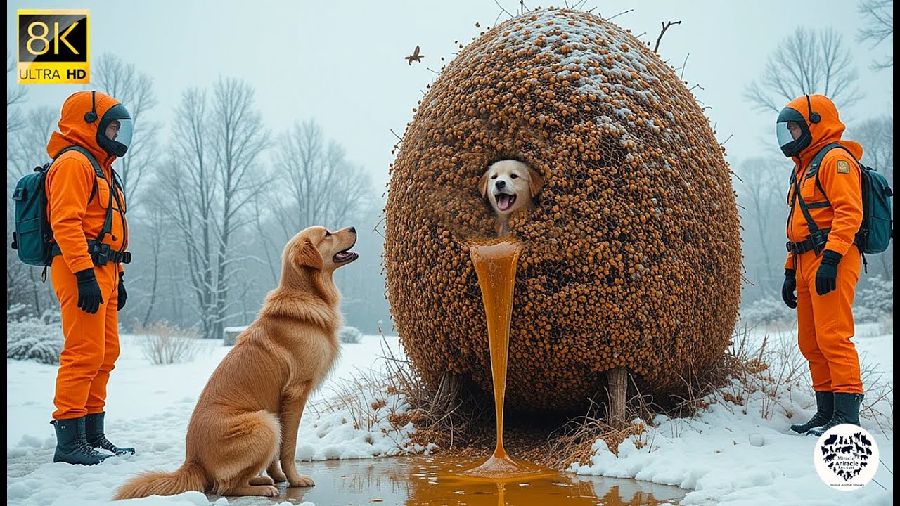 A rescue team has saved a cute baby dog from being swarmed by millions ...