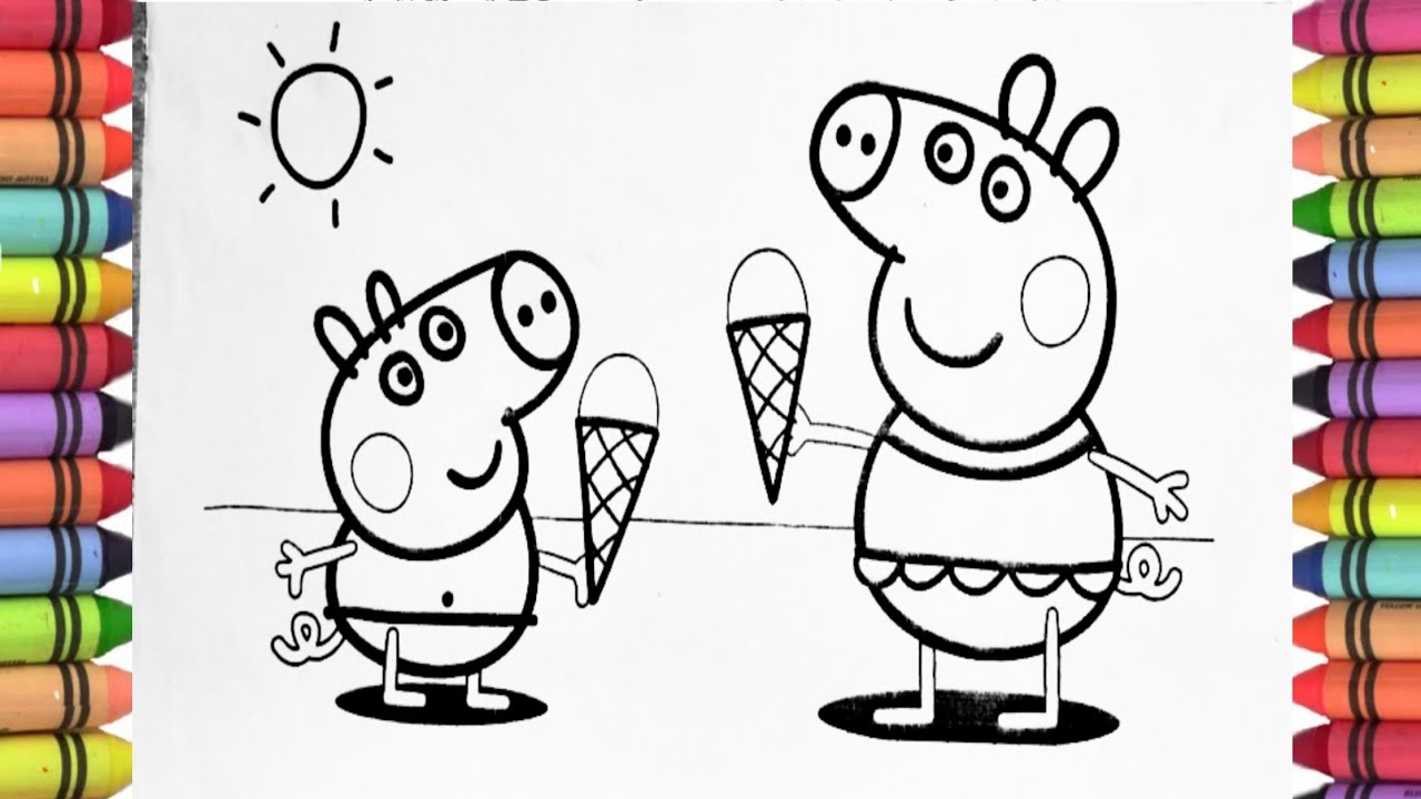 Peppa pig and George eating ice-cream drawing, Peppa tales, Peppa toys ...