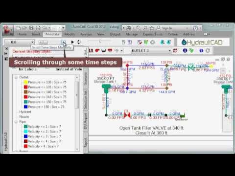Short Dynamic Time Step Example - Hydraulicad in AutoCAD - YouTube