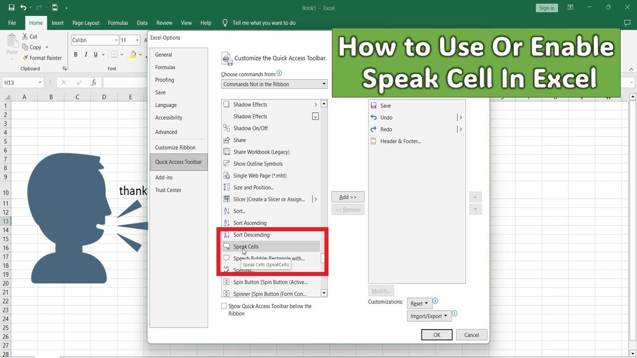 How to Use Speak Cell In Excel - YouTube