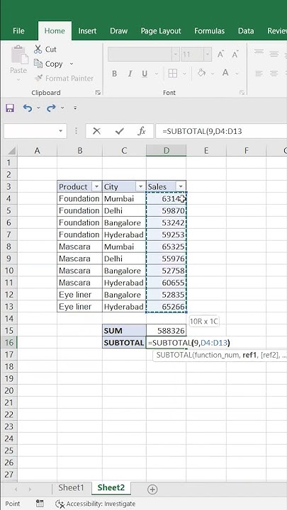 How To Use Subtotal Formula In Excel Youtube