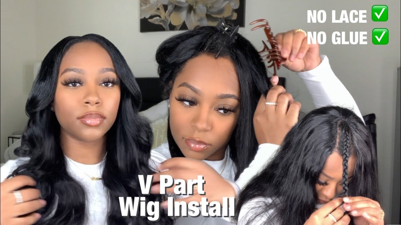 *BEGINNER FRIENDLY* V PART WIG INSTALL | No Lace No Glue | Nadula Hair ...