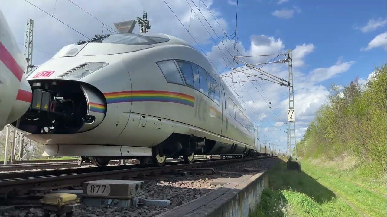 Railbow ICE: 2 Br 403 (ICE 3) fahren sehr langsam als Doppeltraktion auf das Gegengleis - YouTube