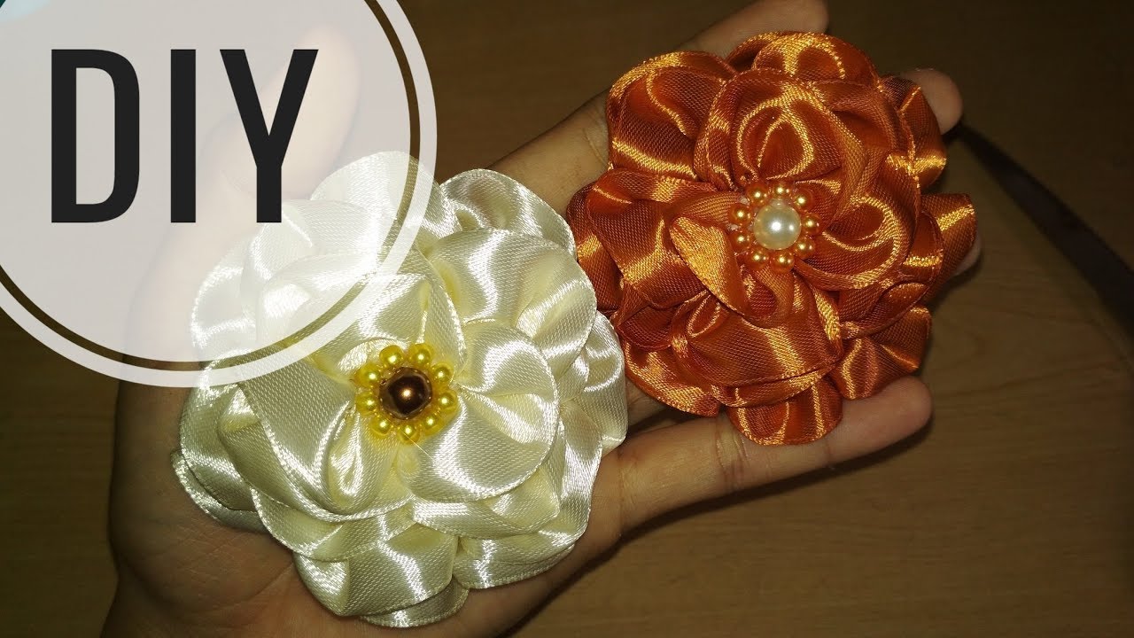 DIY || Membuat bunga dari pita satin /How to make Ribbon Flower Rose 03 ...