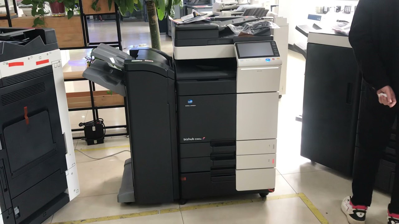 Konica Minolta BHC364e finisher FS-534 binding - YouTube