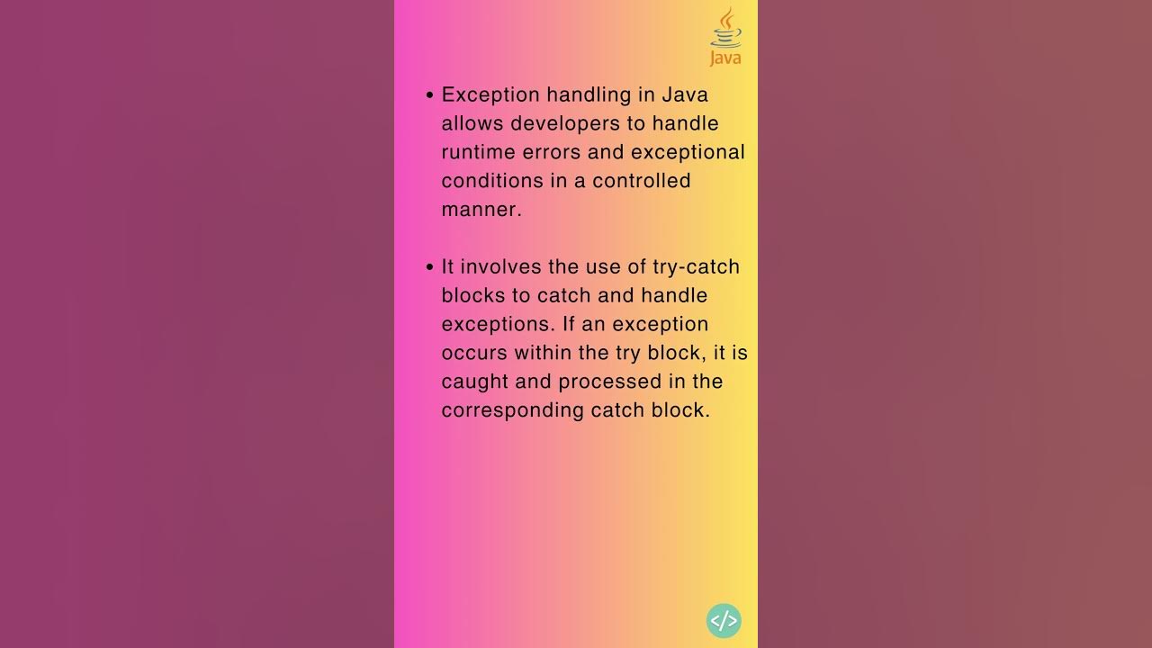 Top Java Interview Question Explain The Concept Of Exception Handling In Java Shorts Youtube