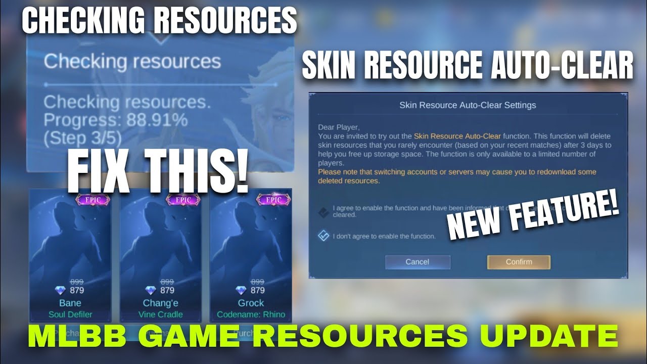 SKIN RESOURCE AUTO-CLEAR SETTINGS MLBB! CHECKING RESOURCES FIXED! NEW UPDATE MOBILE LEGENDS ...