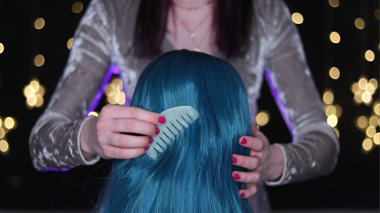 ASMR Hair Brushing With Jade Comb On Blue Wig | No Talking | CalmDreams ...