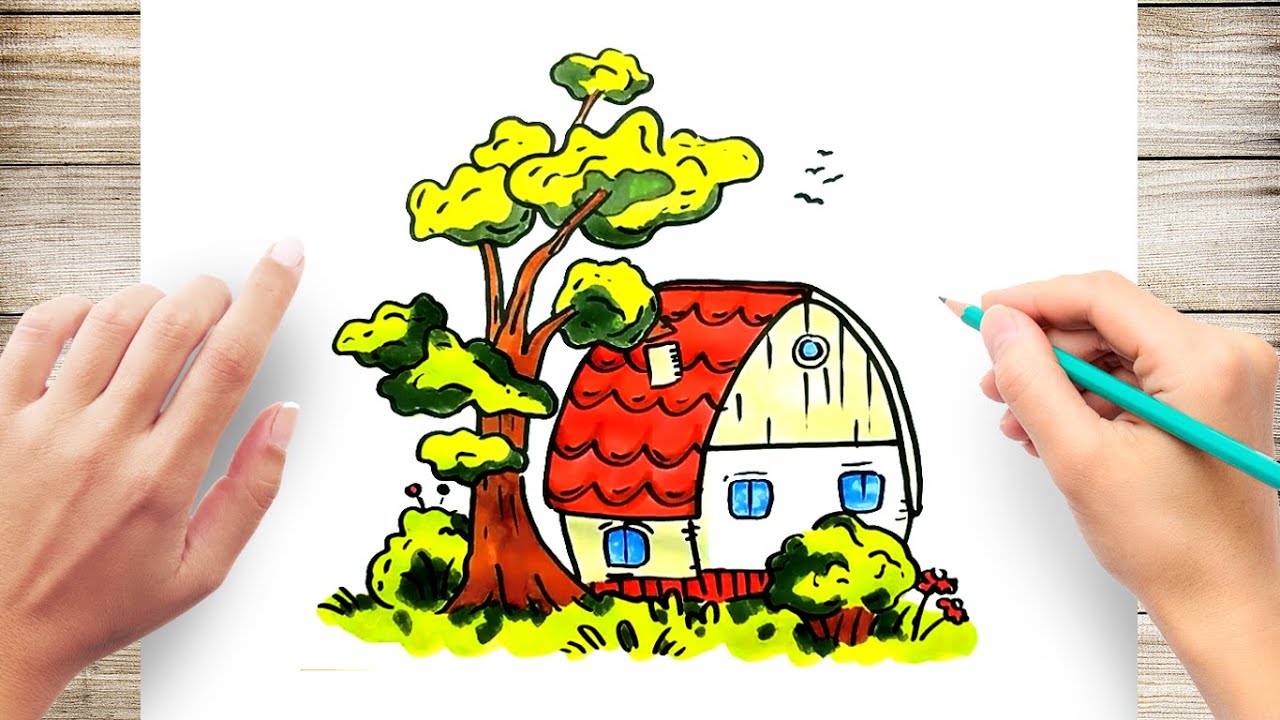 How To Draw A Scenery House In Forest - YouTube