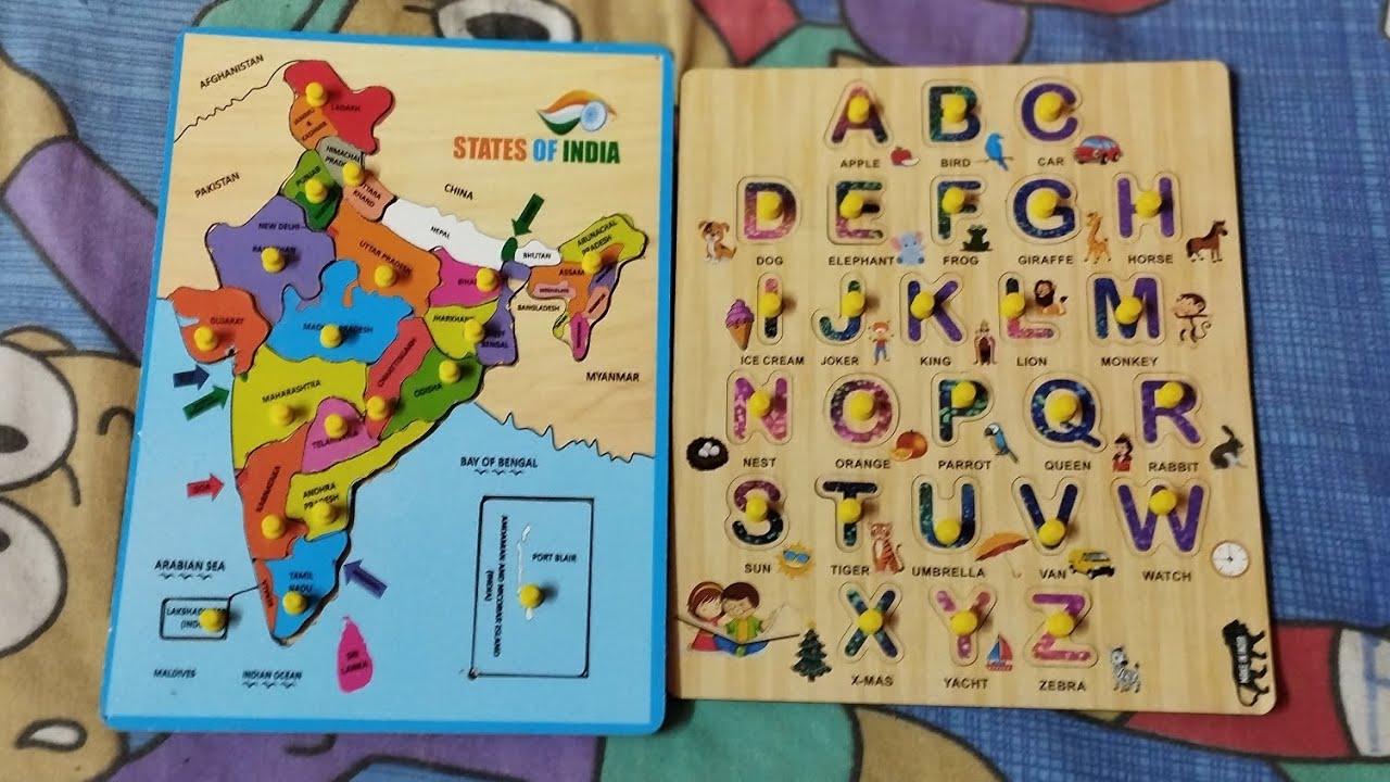 Indian Map Puzzles for Kids identifier Board Map with Knobs Unboxing ...