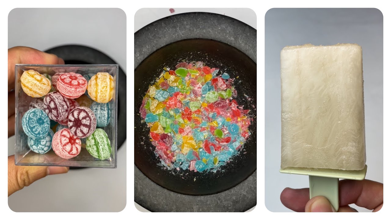 DIY ice cream 🔴🟡🟢🔵🟣 color sugar balls 243 - YouTube