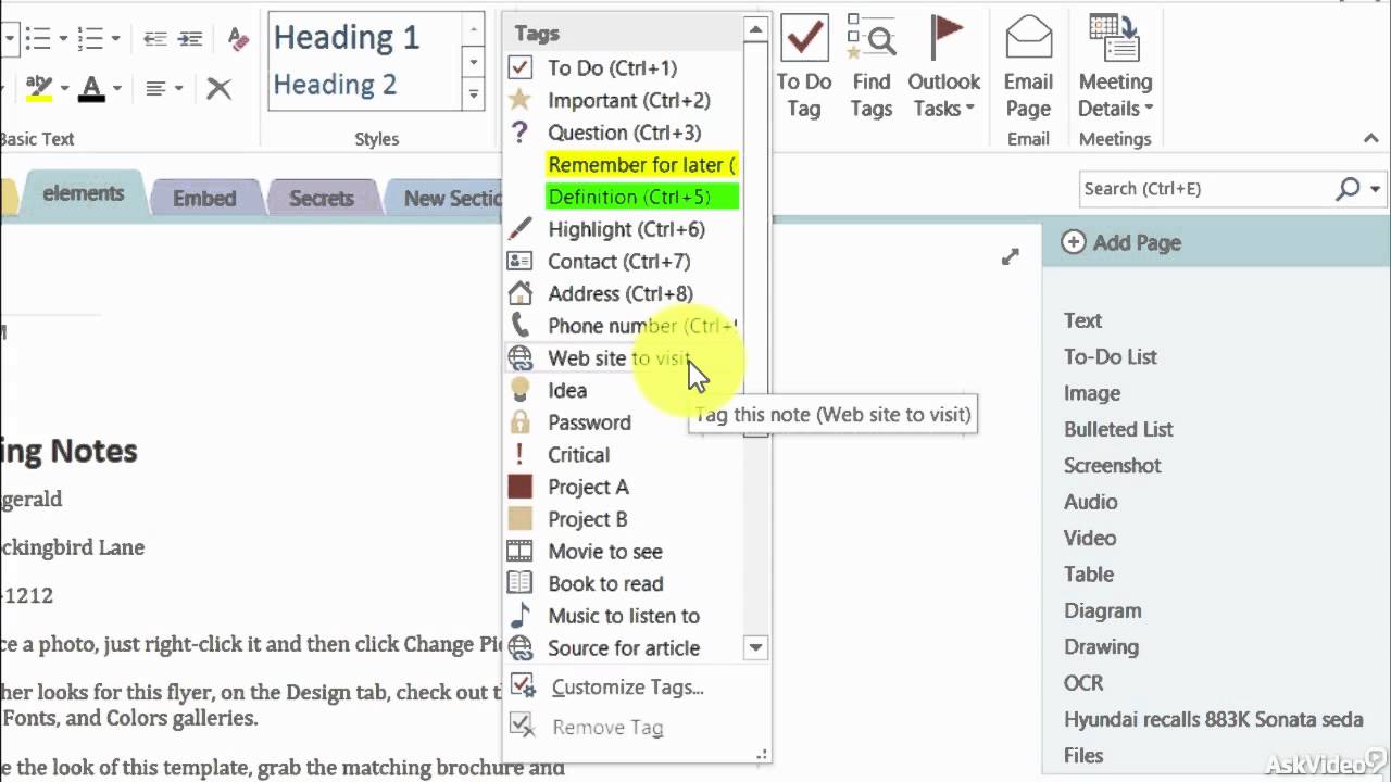 OneNote 101: Your Life Everywhere - 24. Adding Tags - YouTube