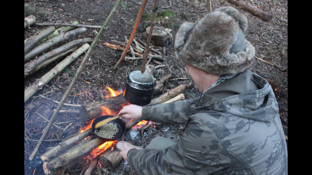 Bushcraft Breakfast + Lean To Shelter Building - YouTube