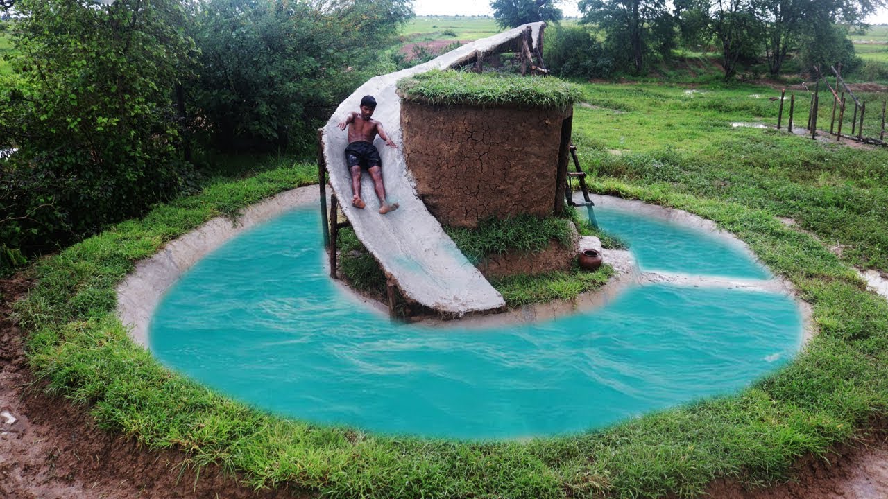 Build Swimming Pool Water Slide Around House - YouTube